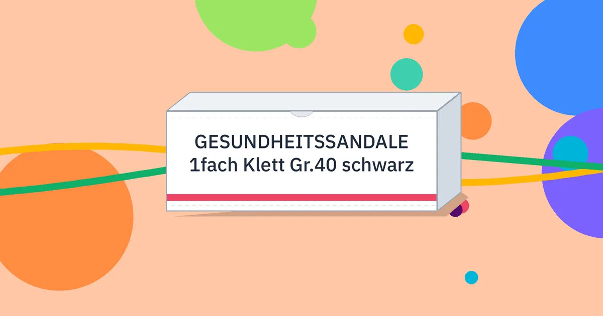 Symbolbild: Packung mit der Aufschrift GESUNDHEITSSANDALE 1fach Klett Gr.40 schwarz (PZN 13921049) – Verfügbarkeit und Bezug in Apotheken in Frankfurt am Main