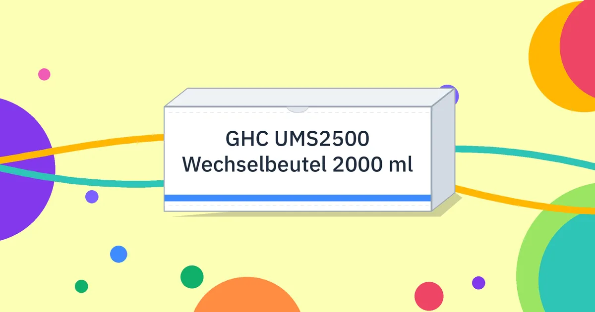 Symbolbild: Packung mit der Aufschrift GHC UMS2500 Wechselbeutel 2000 ml (PZN 14323965) – Verfügbarkeit und Bezug in Apotheken in Frankfurt am Main