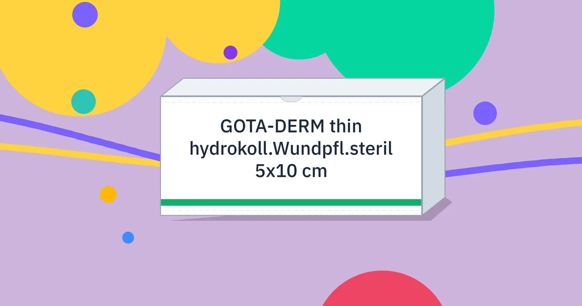 Symbolbild: Packung mit der Aufschrift GOTA-DERM thin hydrokoll.Wundpfl.steril 5x10 cm (PZN 00176360) – Verfügbarkeit und Bezug in Apotheken in Frankfurt am Main