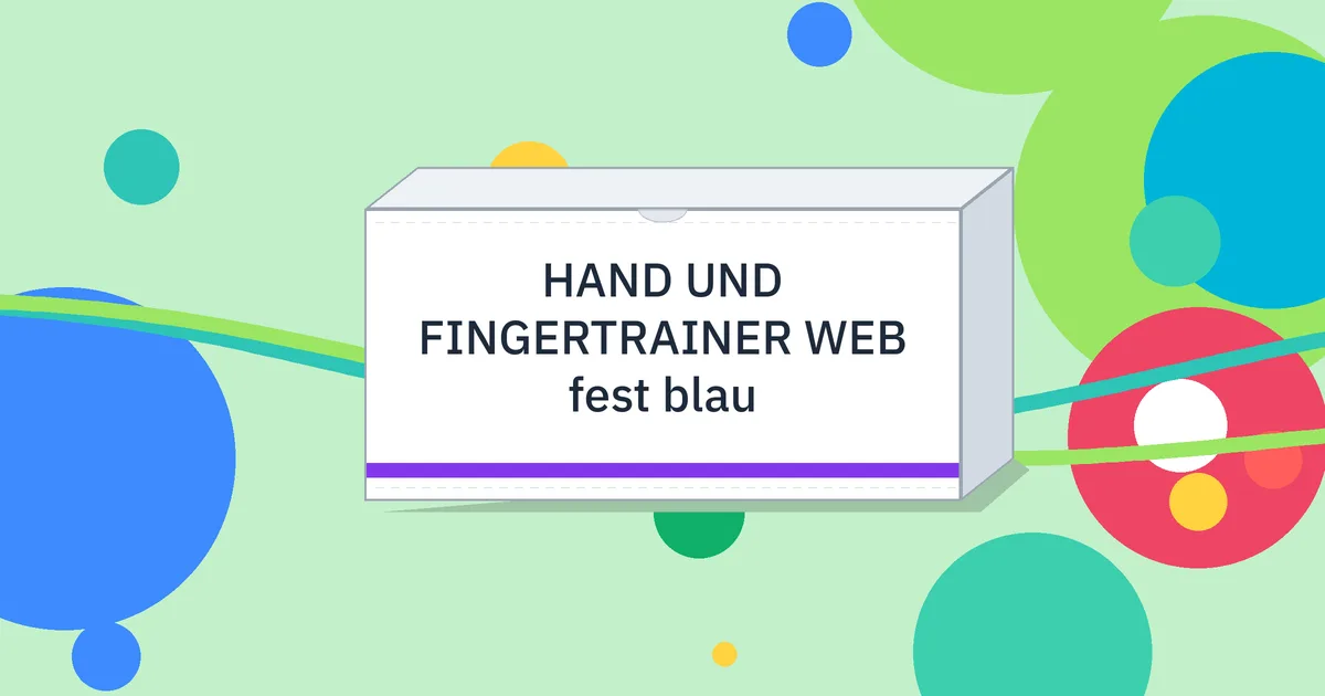 Symbolbild: Packung mit der Aufschrift HAND UND FINGERTRAINER WEB fest blau (PZN 11344820) – Verfügbarkeit und Bezug in Apotheken in Frankfurt am Main