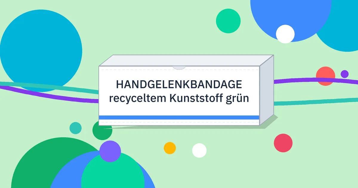 Symbolbild: Packung mit der Aufschrift HANDGELENKBANDAGE recyceltem Kunststoff grün (PZN 20013111) – Verfügbarkeit und Bezug in Apotheken in Frankfurt am Main