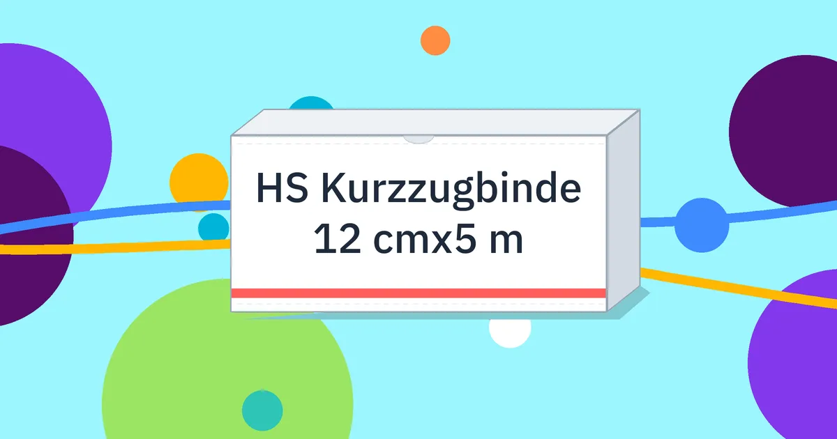 Symbolbild: Packung mit der Aufschrift HS Kurzzugbinde 12 cmx5 m (PZN 03711664) – Verfügbarkeit und Bezug in Apotheken in Frankfurt am Main