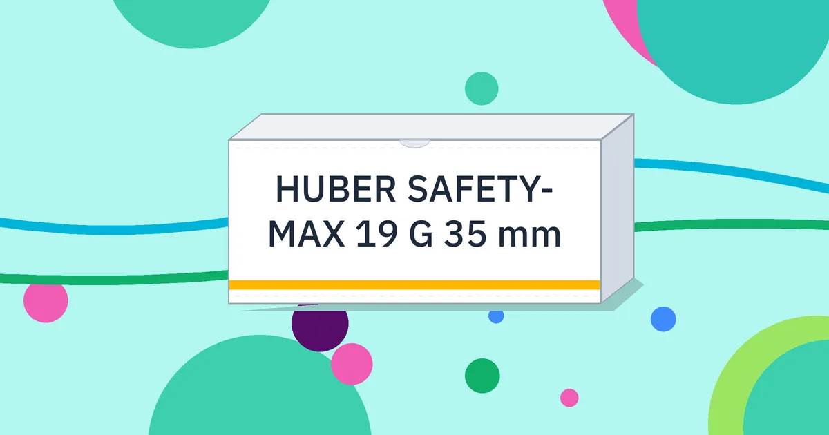 Symbolbild: Packung mit der Aufschrift HUBER SAFETY-MAX 19 G 35 mm (PZN 10185176) – Verfügbarkeit und Bezug in Apotheken in Frankfurt am Main
