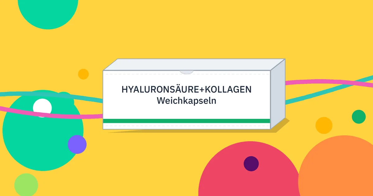 Symbolbild: Packung mit der Aufschrift HYALURONSÄURE+KOLLAGEN Weichkapseln (PZN 16729559) – Verfügbarkeit und Bezug in Apotheken in Frankfurt am Main