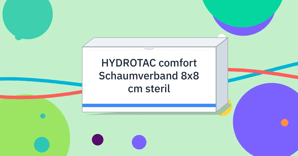 Symbolbild: Packung mit der Aufschrift HYDROTAC comfort Schaumverband 8x8 cm steril (PZN 19921984) – Verfügbarkeit und Bezug in Apotheken in Frankfurt am Main