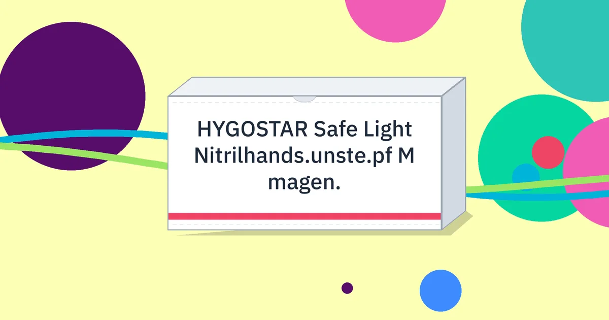 Symbolbild: Packung mit der Aufschrift HYGOSTAR Safe Light Nitrilhands.unste.pf M magen. (PZN 20773684) – Verfügbarkeit und Bezug in Apotheken in Frankfurt am Main