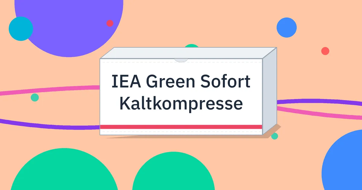 Symbolbild: Packung mit der Aufschrift IEA Green Sofort Kaltkompresse (PZN 20119803) – Verfügbarkeit und Bezug in Apotheken in Frankfurt am Main