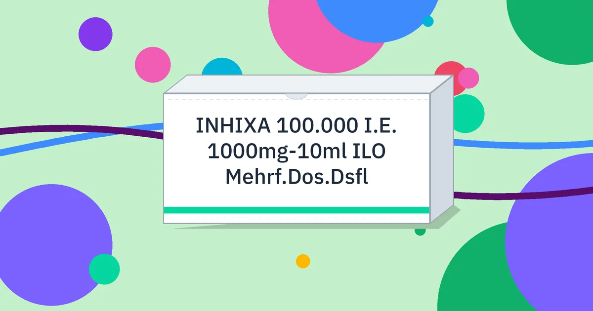 Symbolbild: Packung mit der Aufschrift INHIXA 100.000 I.E. 1000mg-10ml ILO Mehrf.Dos.Dsfl (PZN 16000485) – Verfügbarkeit und Bezug in Apotheken in Frankfurt am Main