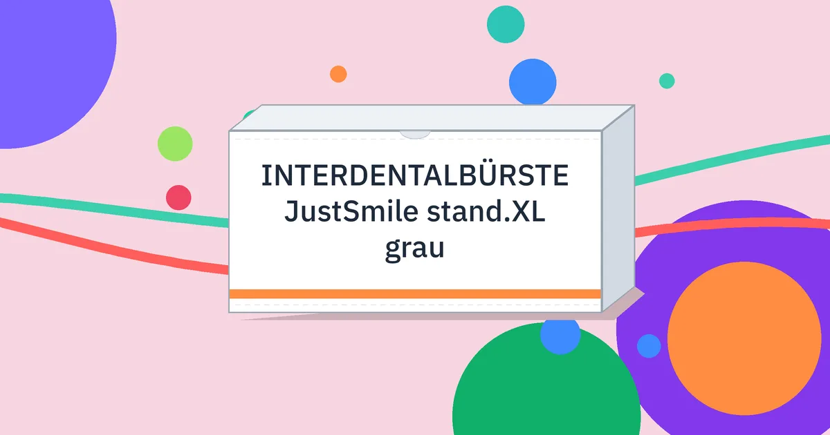 Symbolbild: Packung mit der Aufschrift INTERDENTALBÜRSTE JustSmile stand.XL grau (PZN 09768518) – Verfügbarkeit und Bezug in Apotheken in Frankfurt am Main