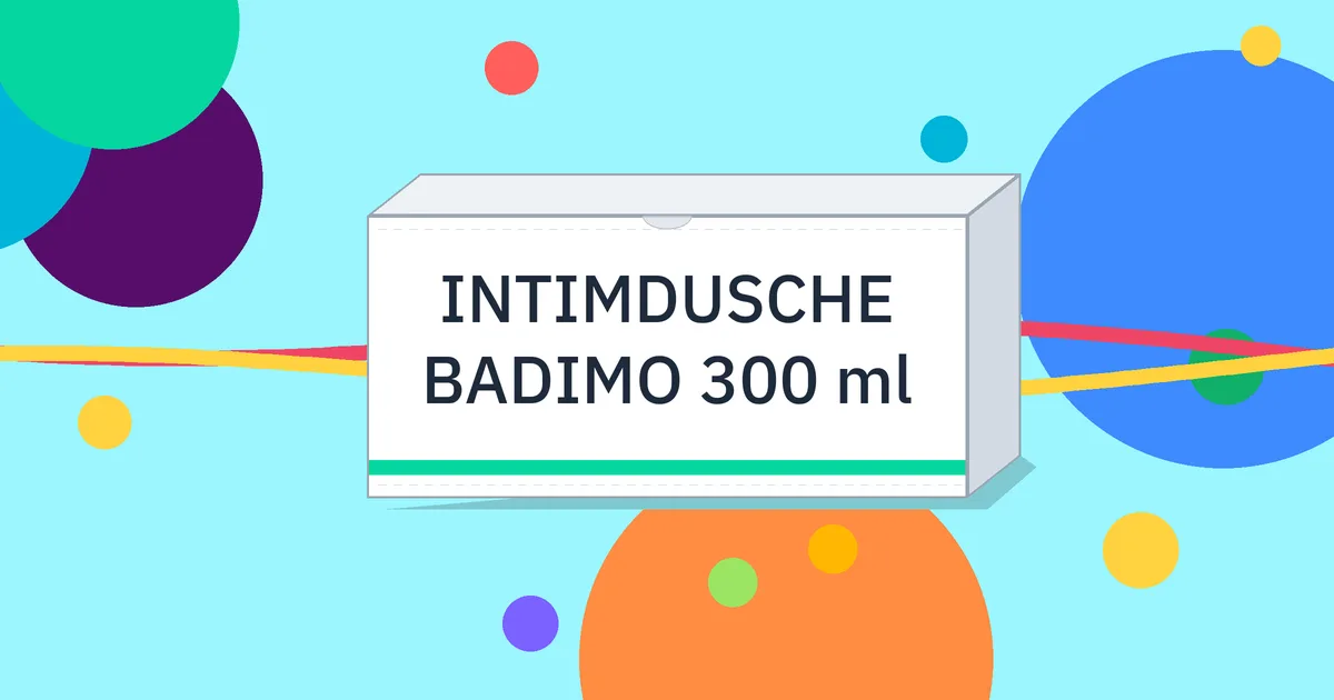Symbolbild: Packung mit der Aufschrift INTIMDUSCHE BADIMO 300 ml (PZN 06165877) – Verfügbarkeit und Bezug in Apotheken in Frankfurt am Main
