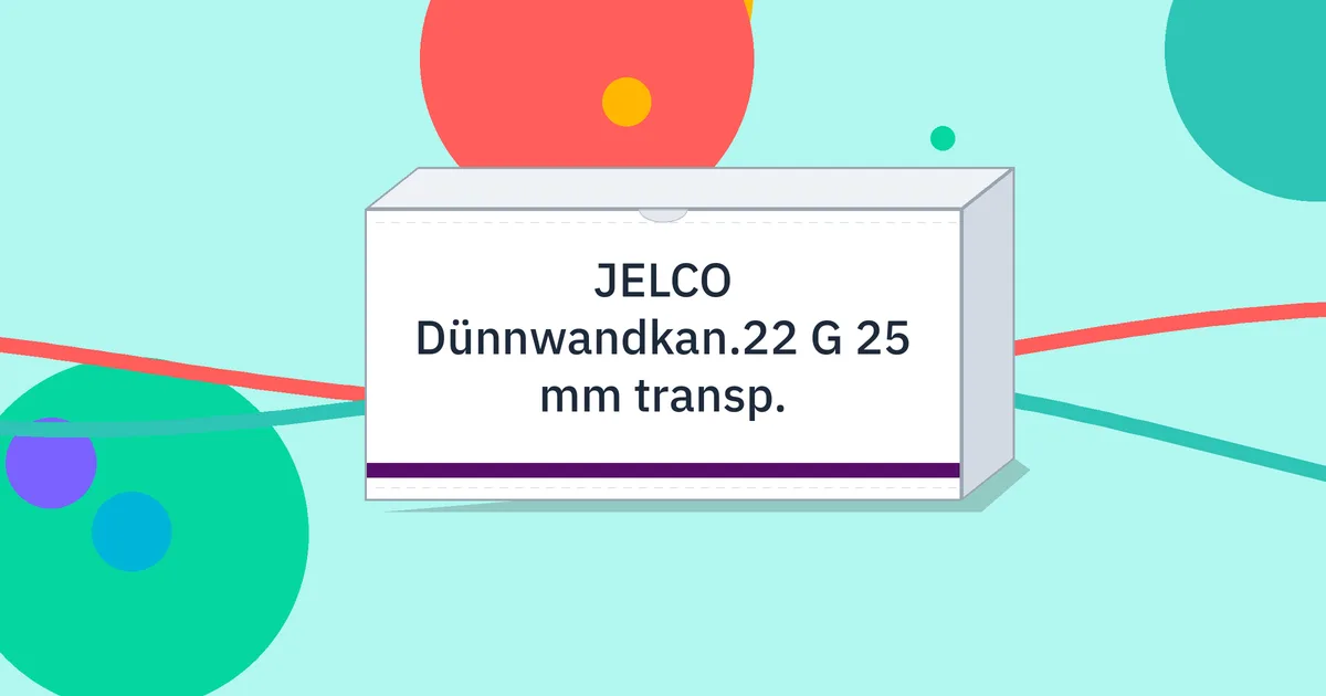 Symbolbild: Packung mit der Aufschrift JELCO Dünnwandkan.22 G 25 mm transp. (PZN 09106295) – Verfügbarkeit und Bezug in Apotheken in Frankfurt am Main