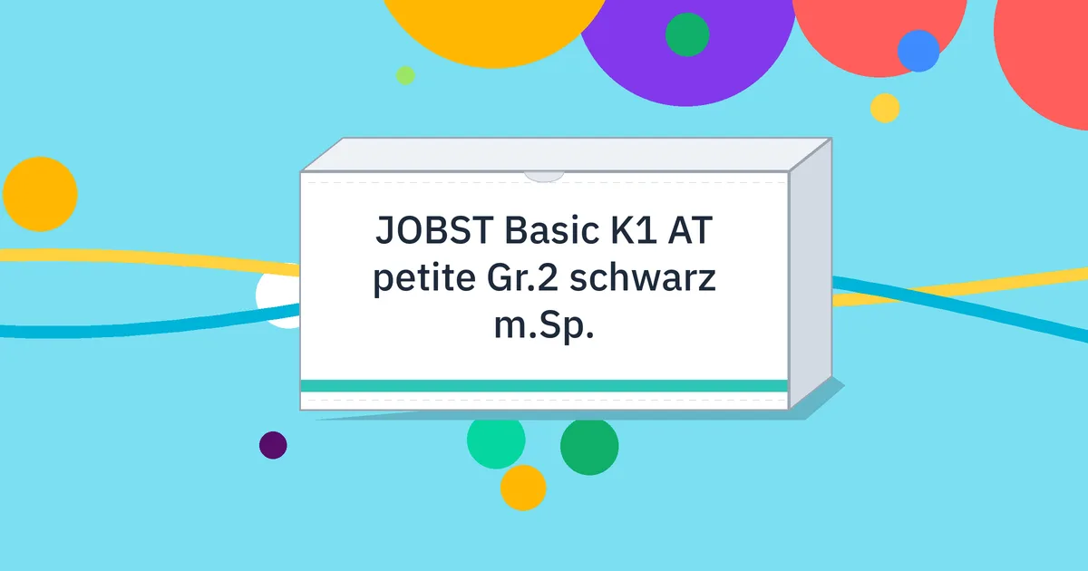 Symbolbild: Packung mit der Aufschrift JOBST Basic K1 AT petite Gr.2 schwarz m.Sp. (PZN 15310172) – Verfügbarkeit und Bezug in Apotheken in Frankfurt am Main
