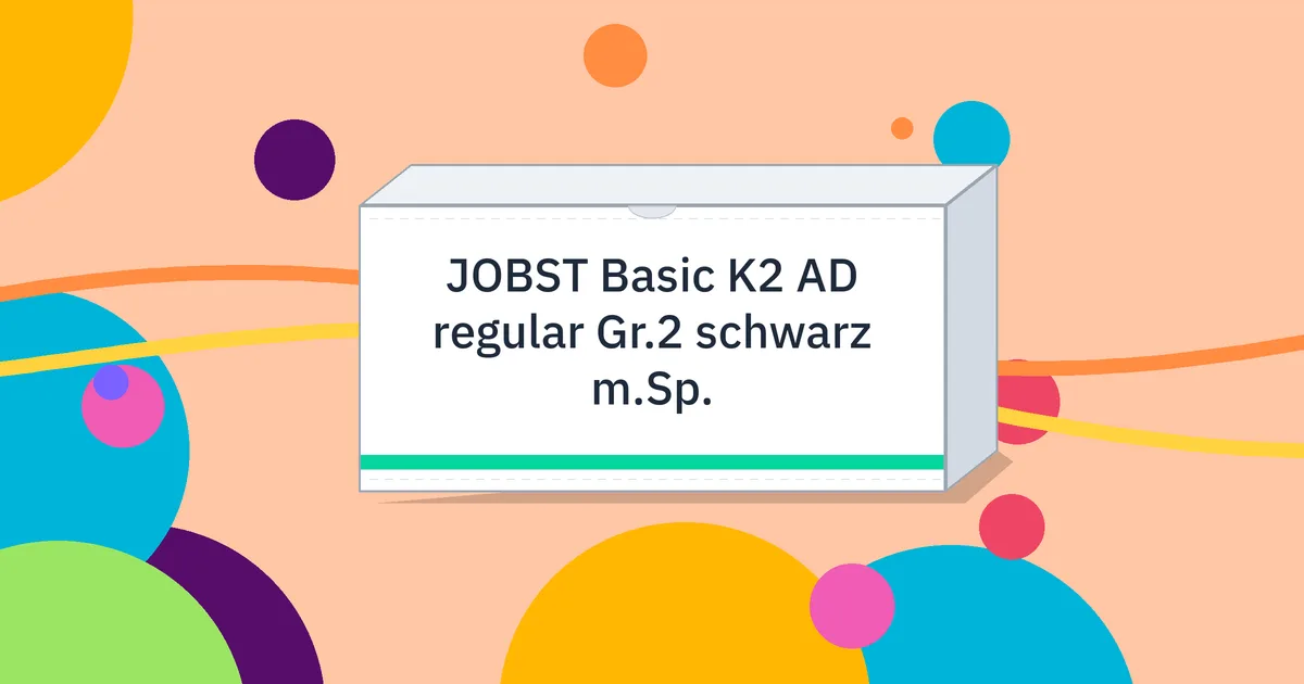 Symbolbild: Packung mit der Aufschrift JOBST Basic K2 AD regular Gr.2 schwarz m.Sp. (PZN 15311183) – Verfügbarkeit und Bezug in Apotheken in Frankfurt am Main