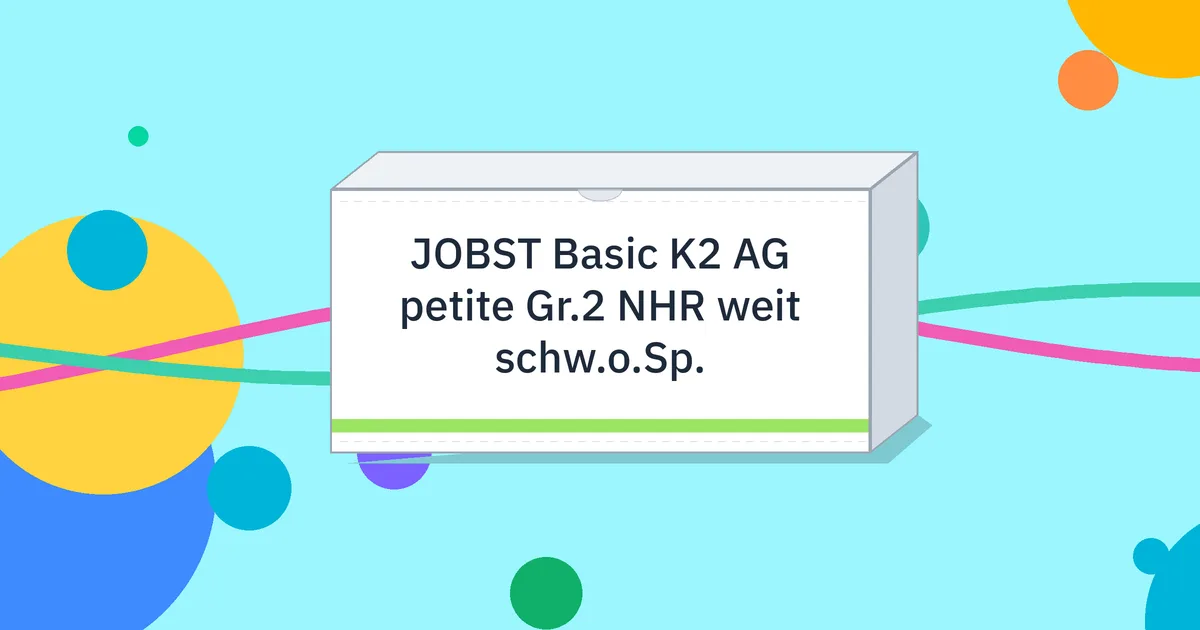 Symbolbild: Packung mit der Aufschrift JOBST Basic K2 AG petite Gr.2 NHR weit schw.o.Sp. (PZN 15311409) – Verfügbarkeit und Bezug in Apotheken in Frankfurt am Main