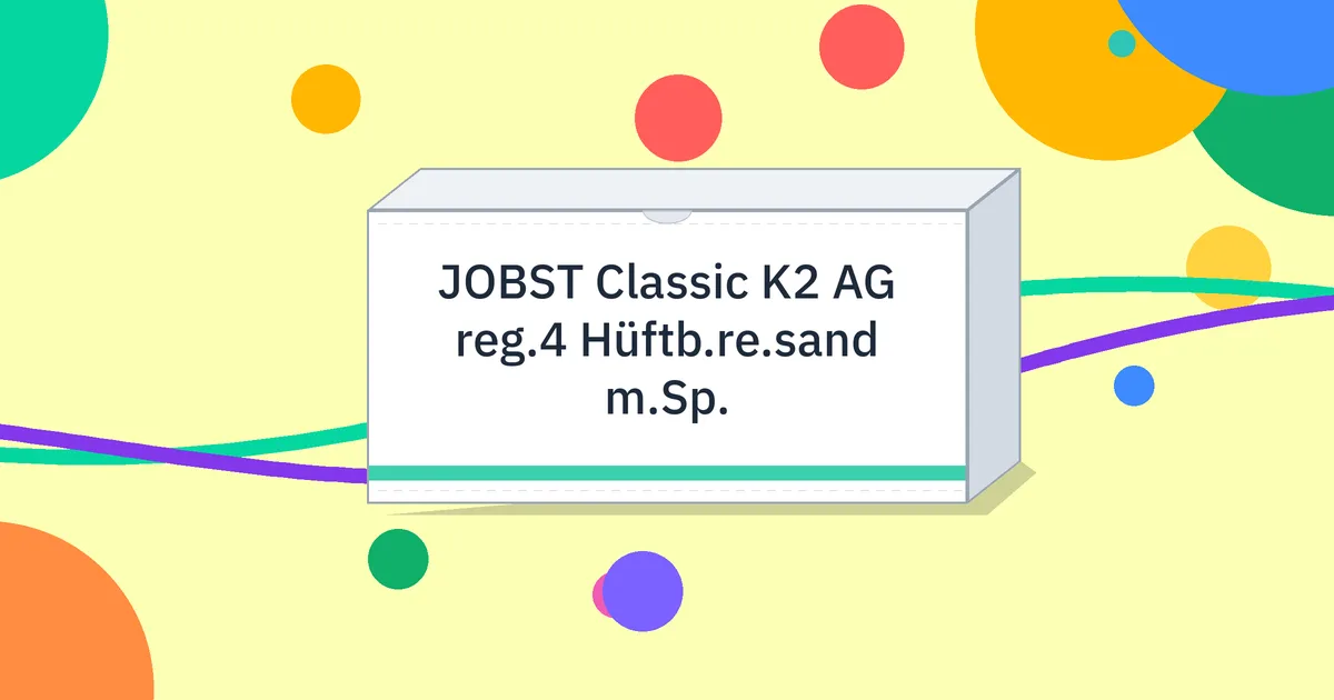 Symbolbild: Packung mit der Aufschrift JOBST Classic K2 AG reg.4 Hüftb.re.sand m.Sp. (PZN 13067098) – Verfügbarkeit und Bezug in Apotheken in Frankfurt am Main