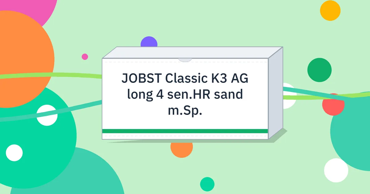 Symbolbild: Packung mit der Aufschrift JOBST Classic K3 AG long 4 sen.HR sand m.Sp. (PZN 17958173) – Verfügbarkeit und Bezug in Apotheken in Frankfurt am Main