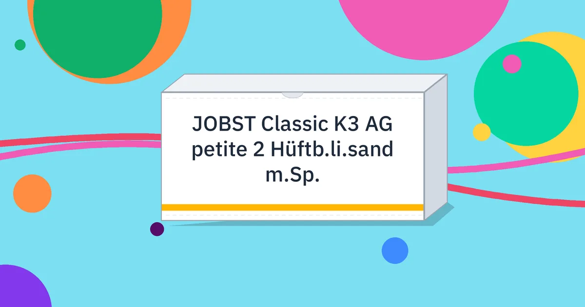 Symbolbild: Packung mit der Aufschrift JOBST Classic K3 AG petite 2 Hüftb.li.sand m.Sp. (PZN 13074193) – Verfügbarkeit und Bezug in Apotheken in Frankfurt am Main