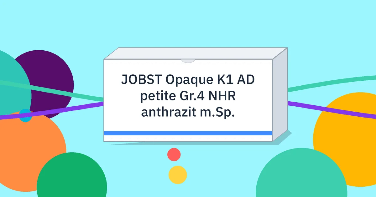 Symbolbild: Packung mit der Aufschrift JOBST Opaque K1 AD petite Gr.4 NHR anthrazit m.Sp. (PZN 16264735) – Verfügbarkeit und Bezug in Apotheken in Frankfurt am Main