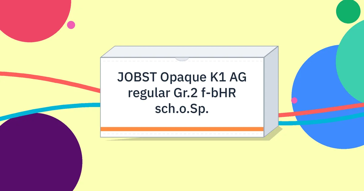 Symbolbild: Packung mit der Aufschrift JOBST Opaque K1 AG regular Gr.2 f-bHR sch.o.Sp. (PZN 13094586) – Verfügbarkeit und Bezug in Apotheken in Frankfurt am Main