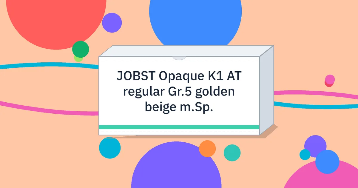 Symbolbild: Packung mit der Aufschrift JOBST Opaque K1 AT regular Gr.5 golden beige m.Sp. (PZN 16274604) – Verfügbarkeit und Bezug in Apotheken in Frankfurt am Main