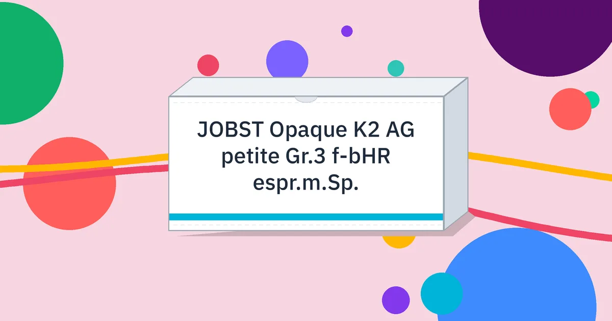 Symbolbild: Packung mit der Aufschrift JOBST Opaque K2 AG petite Gr.3 f-bHR espr.m.Sp. (PZN 16285364) – Verfügbarkeit und Bezug in Apotheken in Frankfurt am Main