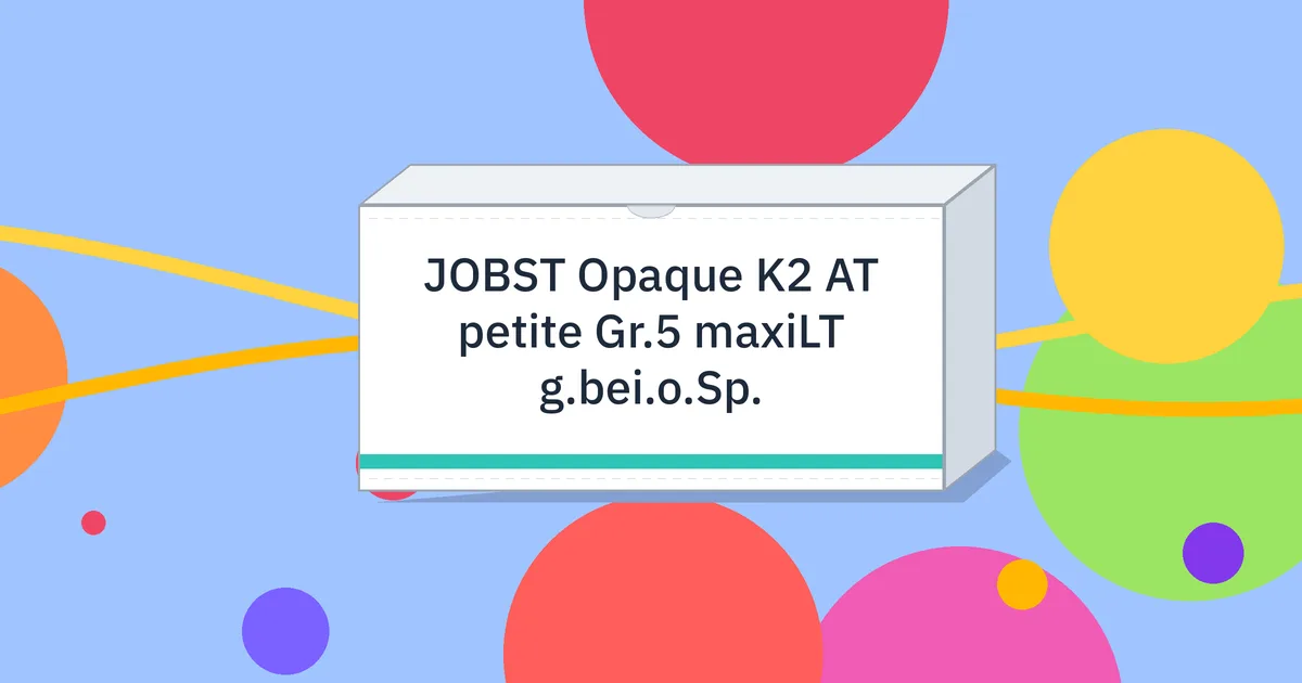 Symbolbild: Packung mit der Aufschrift JOBST Opaque K2 AT petite Gr.5 maxiLT g.bei.o.Sp. (PZN 16290885) – Verfügbarkeit und Bezug in Apotheken in Frankfurt am Main