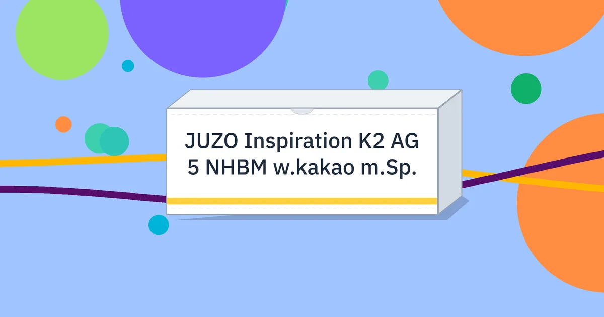 Symbolbild: Packung mit der Aufschrift JUZO Inspiration K2 AG 5 NHBM w.kakao m.Sp. (PZN 14918606) – Verfügbarkeit und Bezug in Apotheken in Frankfurt am Main