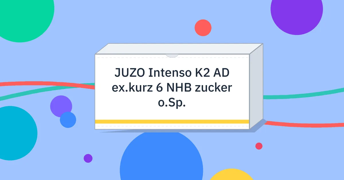 Symbolbild: Packung mit der Aufschrift JUZO Intenso K2 AD ex.kurz 6 NHB zucker o.Sp. (PZN 18621926) – Verfügbarkeit und Bezug in Apotheken in Frankfurt am Main