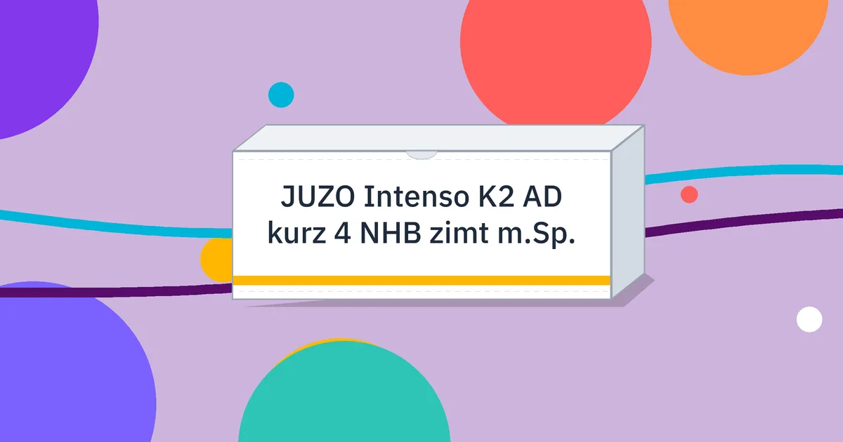 Symbolbild: Packung mit der Aufschrift JUZO Intenso K2 AD kurz 4 NHB zimt m.Sp. (PZN 18610897) – Verfügbarkeit und Bezug in Apotheken in Frankfurt am Main