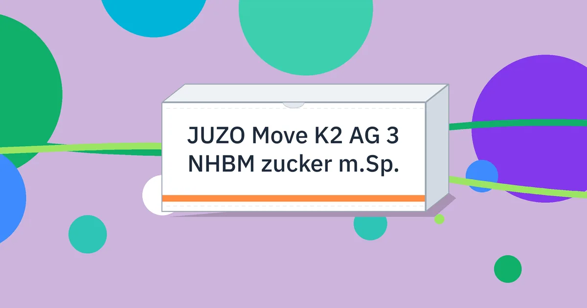 Symbolbild: Packung mit der Aufschrift JUZO Move K2 AG 3 NHBM zucker m.Sp. (PZN 18523247) – Verfügbarkeit und Bezug in Apotheken in Frankfurt am Main