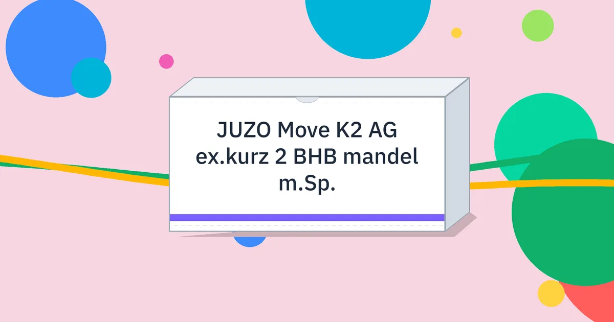 Symbolbild: Packung mit der Aufschrift JUZO Move K2 AG ex.kurz 2 BHB mandel m.Sp. (PZN 16637478) – Verfügbarkeit und Bezug in Apotheken in Frankfurt am Main