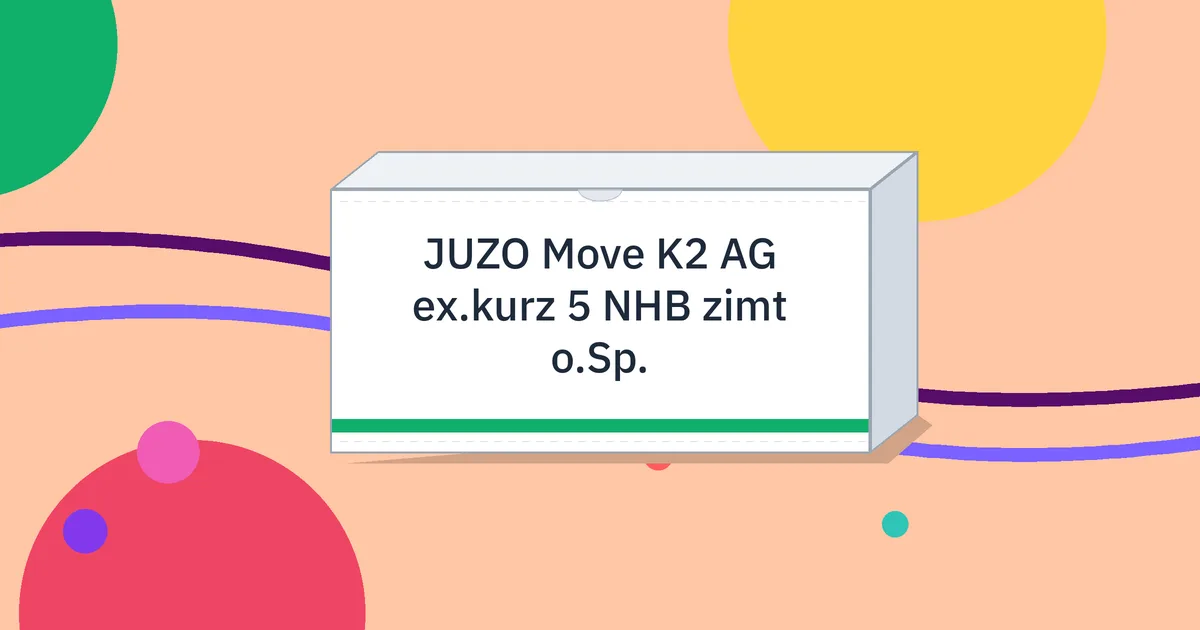 Symbolbild: Packung mit der Aufschrift JUZO Move K2 AG ex.kurz 5 NHB zimt o.Sp. (PZN 18533659) – Verfügbarkeit und Bezug in Apotheken in Frankfurt am Main
