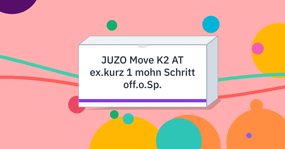 Symbolbild: Packung mit der Aufschrift JUZO Move K2 AT ex.kurz 1 mohn Schritt off.o.Sp. (PZN 20672977) – Verfügbarkeit und Bezug in Apotheken in Frankfurt am Main