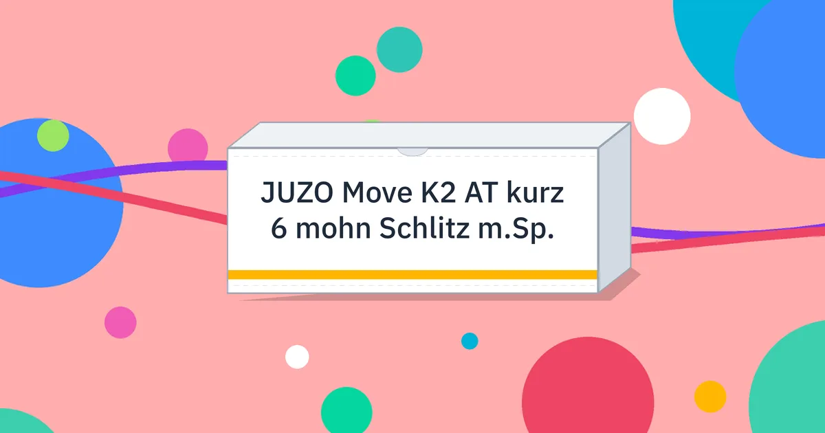 Symbolbild: Packung mit der Aufschrift JUZO Move K2 AT kurz 6 mohn Schlitz m.Sp. (PZN 20675125) – Verfügbarkeit und Bezug in Apotheken in Frankfurt am Main