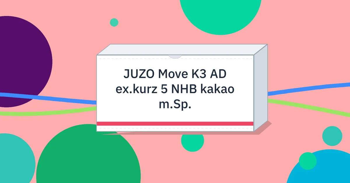 Symbolbild: Packung mit der Aufschrift JUZO Move K3 AD ex.kurz 5 NHB kakao m.Sp. (PZN 18573529) – Verfügbarkeit und Bezug in Apotheken in Frankfurt am Main