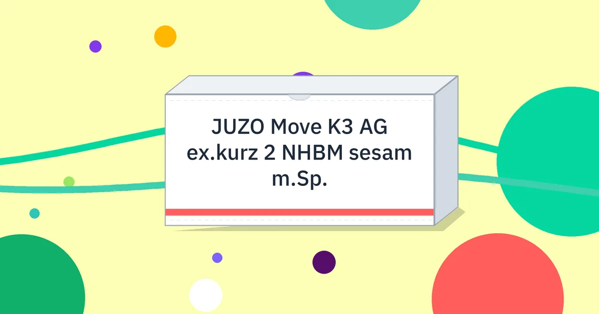 Symbolbild: Packung mit der Aufschrift JUZO Move K3 AG ex.kurz 2 NHBM sesam m.Sp. (PZN 18582706) – Verfügbarkeit und Bezug in Apotheken in Frankfurt am Main