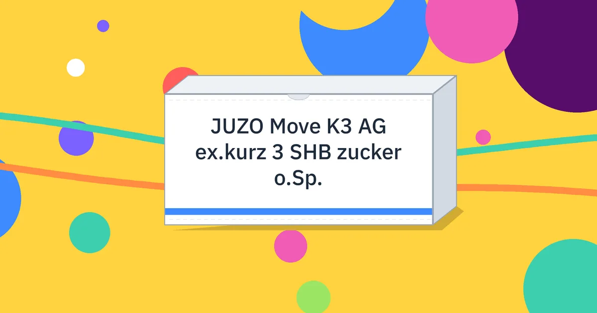 Symbolbild: Packung mit der Aufschrift JUZO Move K3 AG ex.kurz 3 SHB zucker o.Sp. (PZN 18585231) – Verfügbarkeit und Bezug in Apotheken in Frankfurt am Main