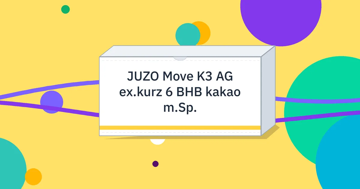 Symbolbild: Packung mit der Aufschrift JUZO Move K3 AG ex.kurz 6 BHB kakao m.Sp. (PZN 18595554) – Verfügbarkeit und Bezug in Apotheken in Frankfurt am Main