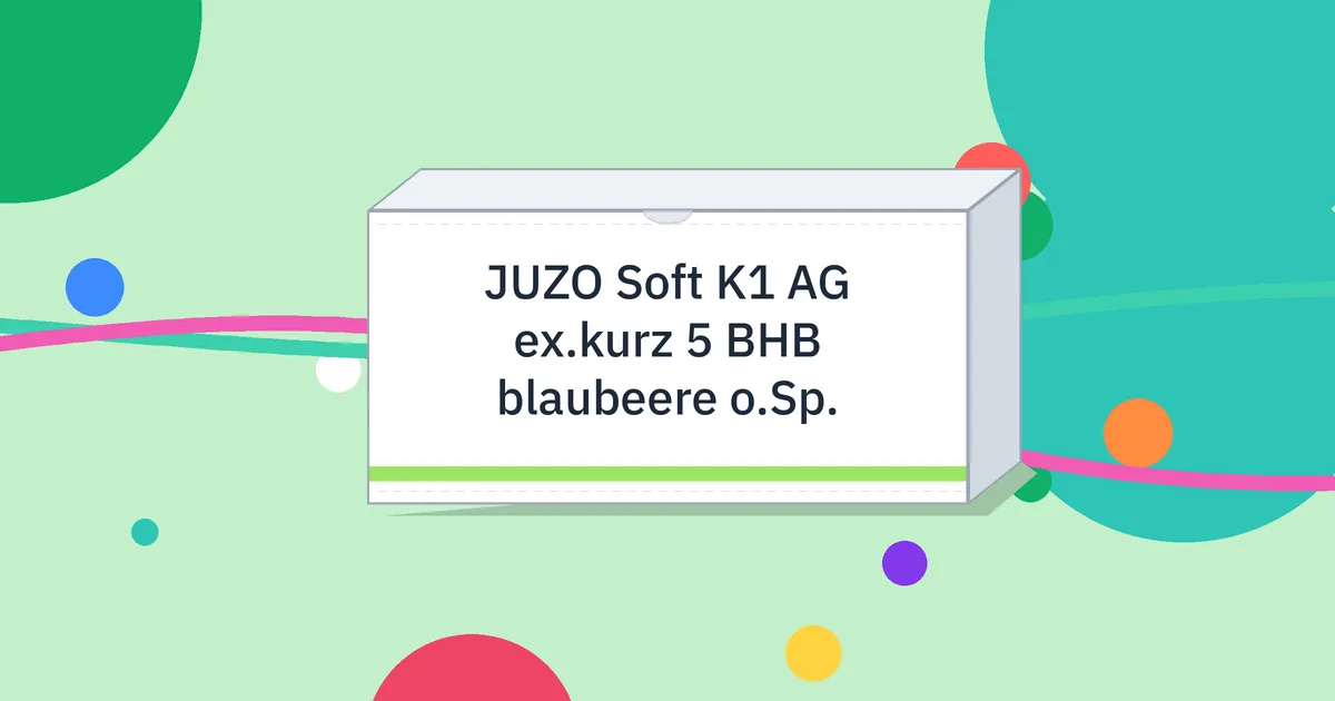 Symbolbild: Packung mit der Aufschrift JUZO Soft K1 AG ex.kurz 5 BHB blaubeere o.Sp. (PZN 14824294) – Verfügbarkeit und Bezug in Apotheken in Frankfurt am Main