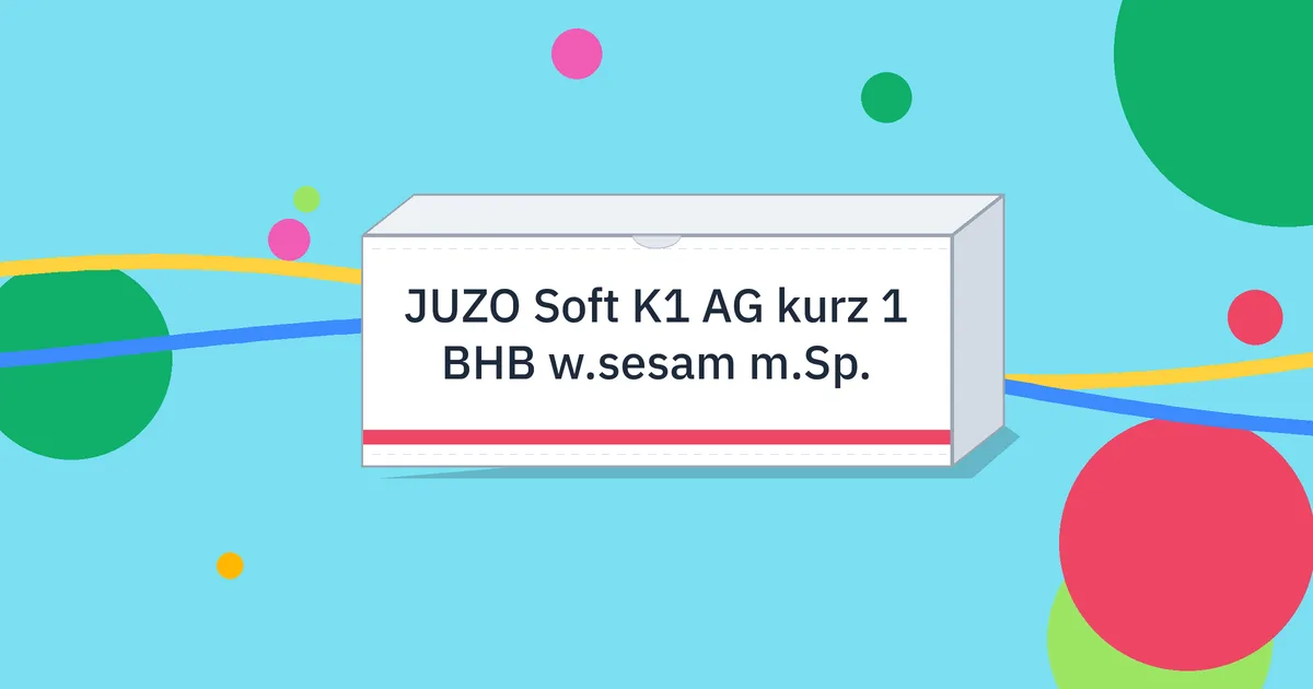 Symbolbild: Packung mit der Aufschrift JUZO Soft K1 AG kurz 1 BHB w.sesam m.Sp. (PZN 14838020) – Verfügbarkeit und Bezug in Apotheken in Frankfurt am Main