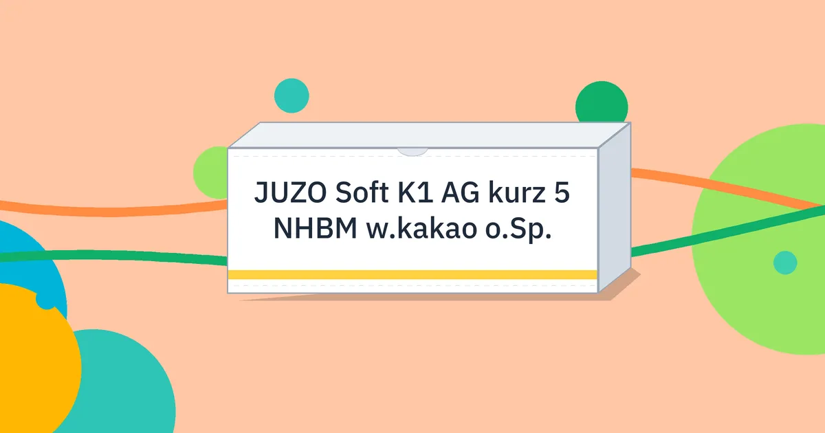 Symbolbild: Packung mit der Aufschrift JUZO Soft K1 AG kurz 5 NHBM w.kakao o.Sp. (PZN 14996575) – Verfügbarkeit und Bezug in Apotheken in Frankfurt am Main