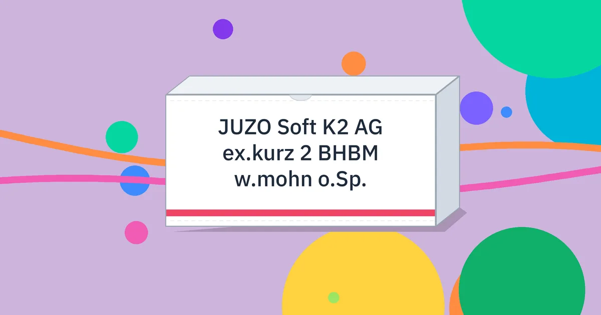 Symbolbild: Packung mit der Aufschrift JUZO Soft K2 AG ex.kurz 2 BHBM w.mohn o.Sp. (PZN 14870360) – Verfügbarkeit und Bezug in Apotheken in Frankfurt am Main