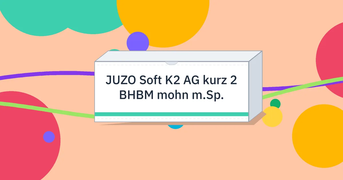 Symbolbild: Packung mit der Aufschrift JUZO Soft K2 AG kurz 2 BHBM mohn m.Sp. (PZN 14859832) – Verfügbarkeit und Bezug in Apotheken in Frankfurt am Main
