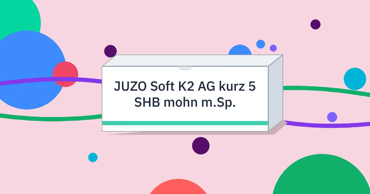 Symbolbild: Packung mit der Aufschrift JUZO Soft K2 AG kurz 5 SHB mohn m.Sp. (PZN 11308250) – Verfügbarkeit und Bezug in Apotheken in Frankfurt am Main