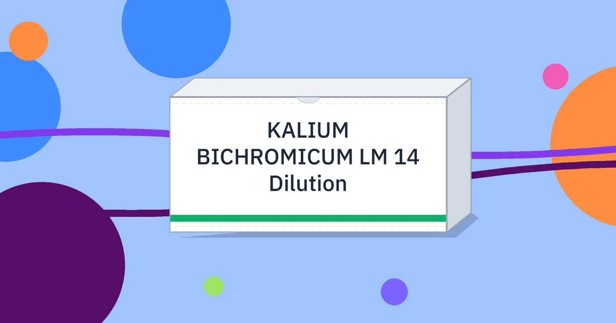 Symbolbild: Packung mit der Aufschrift KALIUM BICHROMICUM LM 14 Dilution (PZN 12917465) – Verfügbarkeit und Bezug in Apotheken in Frankfurt am Main