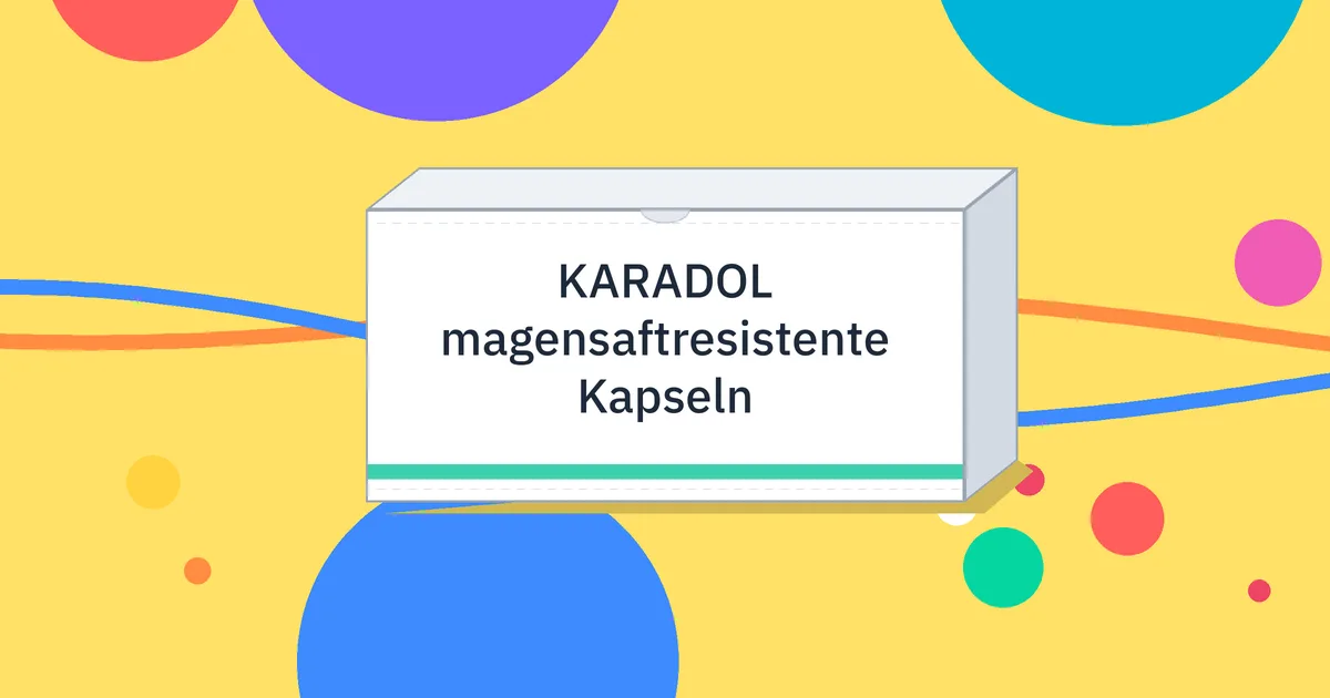 Symbolbild: Packung mit der Aufschrift KARADOL magensaftresistente Kapseln (PZN 19334614) – Verfügbarkeit und Bezug in Apotheken in Frankfurt am Main