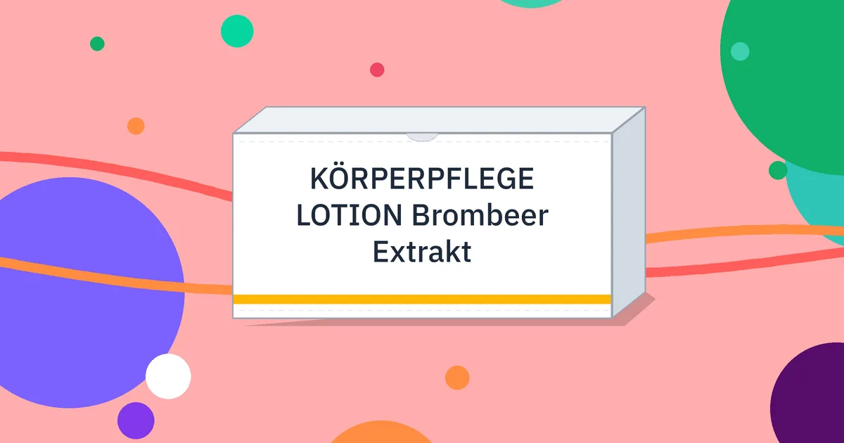 Symbolbild: Packung mit der Aufschrift KÖRPERPFLEGE LOTION Brombeer Extrakt (PZN 17945259) – Verfügbarkeit und Bezug in Apotheken in Frankfurt am Main