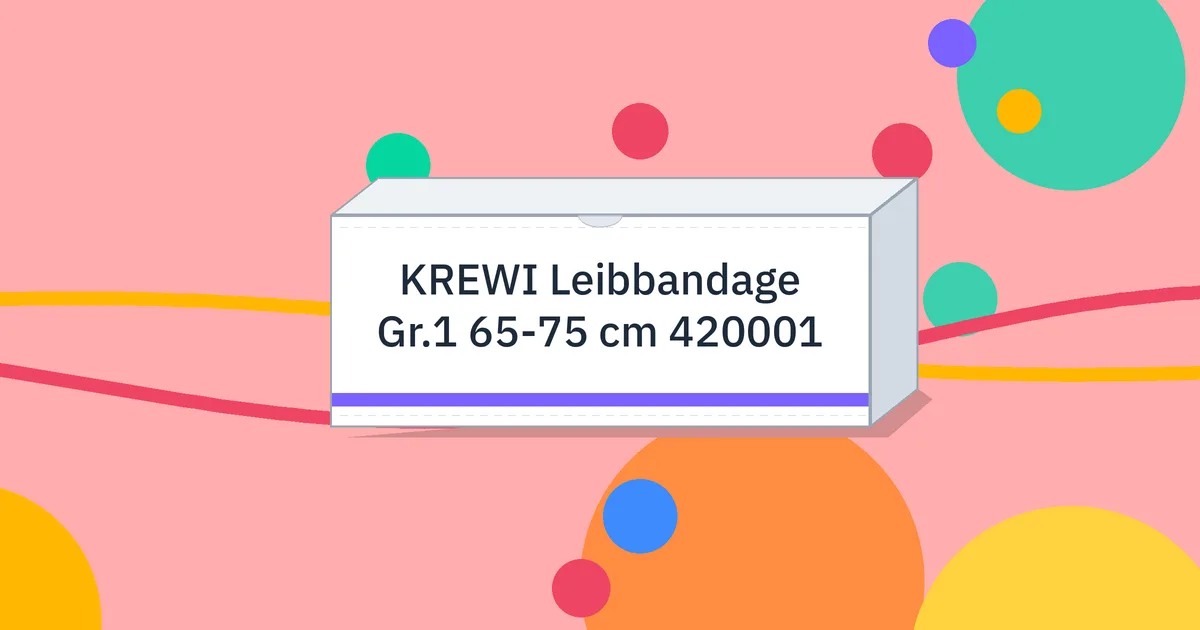 Symbolbild: Packung mit der Aufschrift KREWI Leibbandage Gr.1 65-75 cm 420001 (PZN 07298072) – Verfügbarkeit und Bezug in Apotheken in Frankfurt am Main