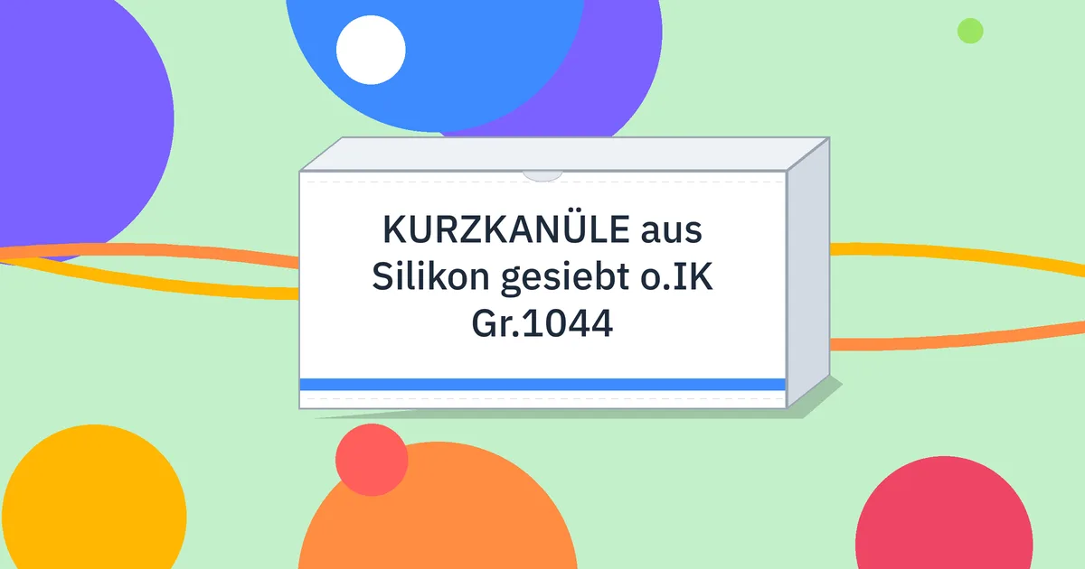 Symbolbild: Packung mit der Aufschrift KURZKANÜLE aus Silikon gesiebt o.IK Gr.1044 (PZN 06995662) – Verfügbarkeit und Bezug in Apotheken in Frankfurt am Main