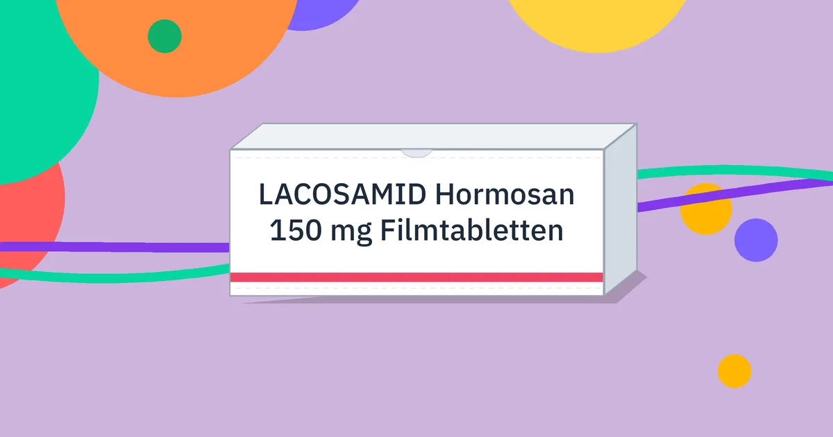 Symbolbild: Packung mit der Aufschrift LACOSAMID Hormosan 150 mg Filmtabletten (PZN 17941913) – Verfügbarkeit und Bezug in Apotheken in Frankfurt am Main